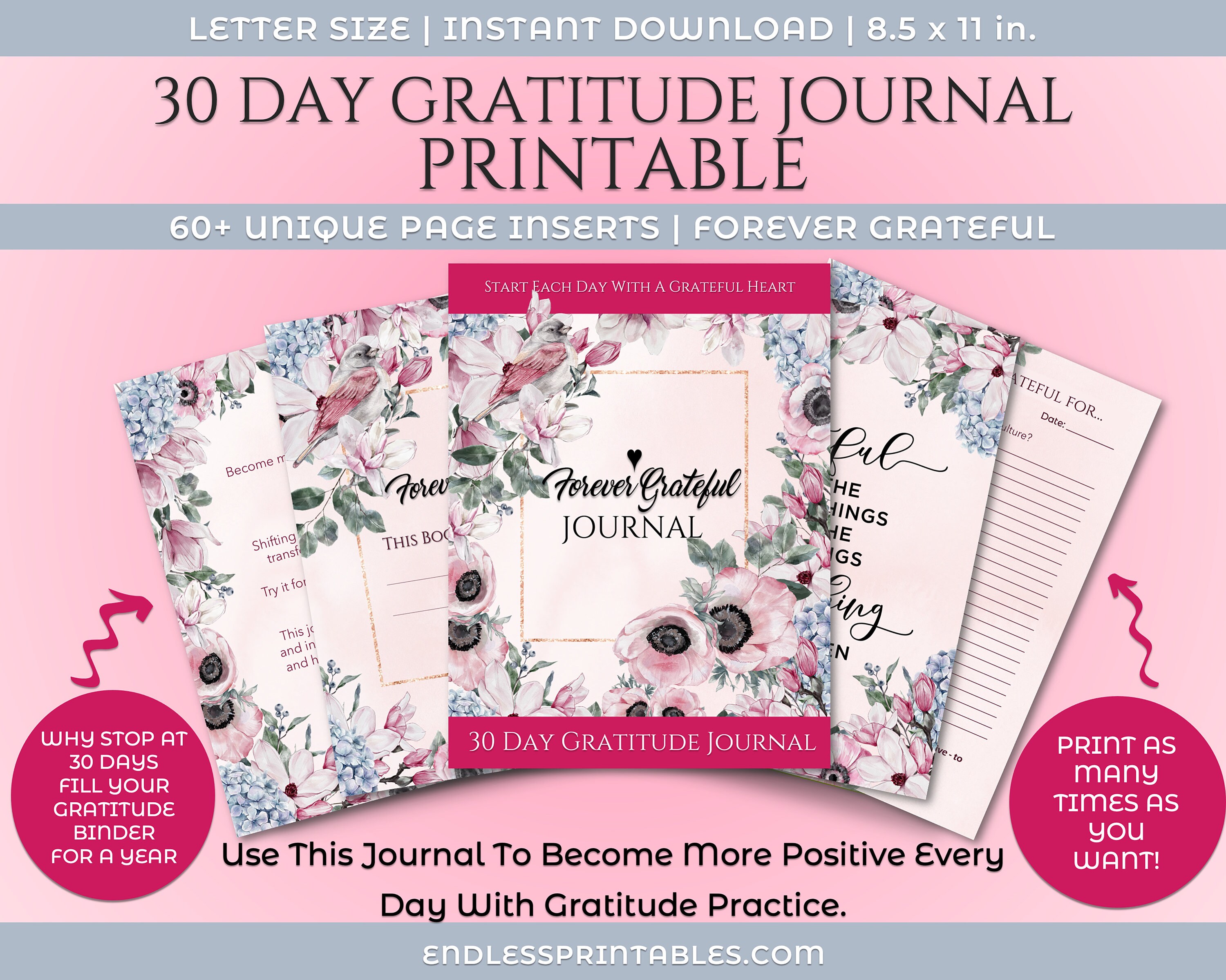 30 Day Gratitude Journal Printable Mindfulness Grateful Planner Instant ...
