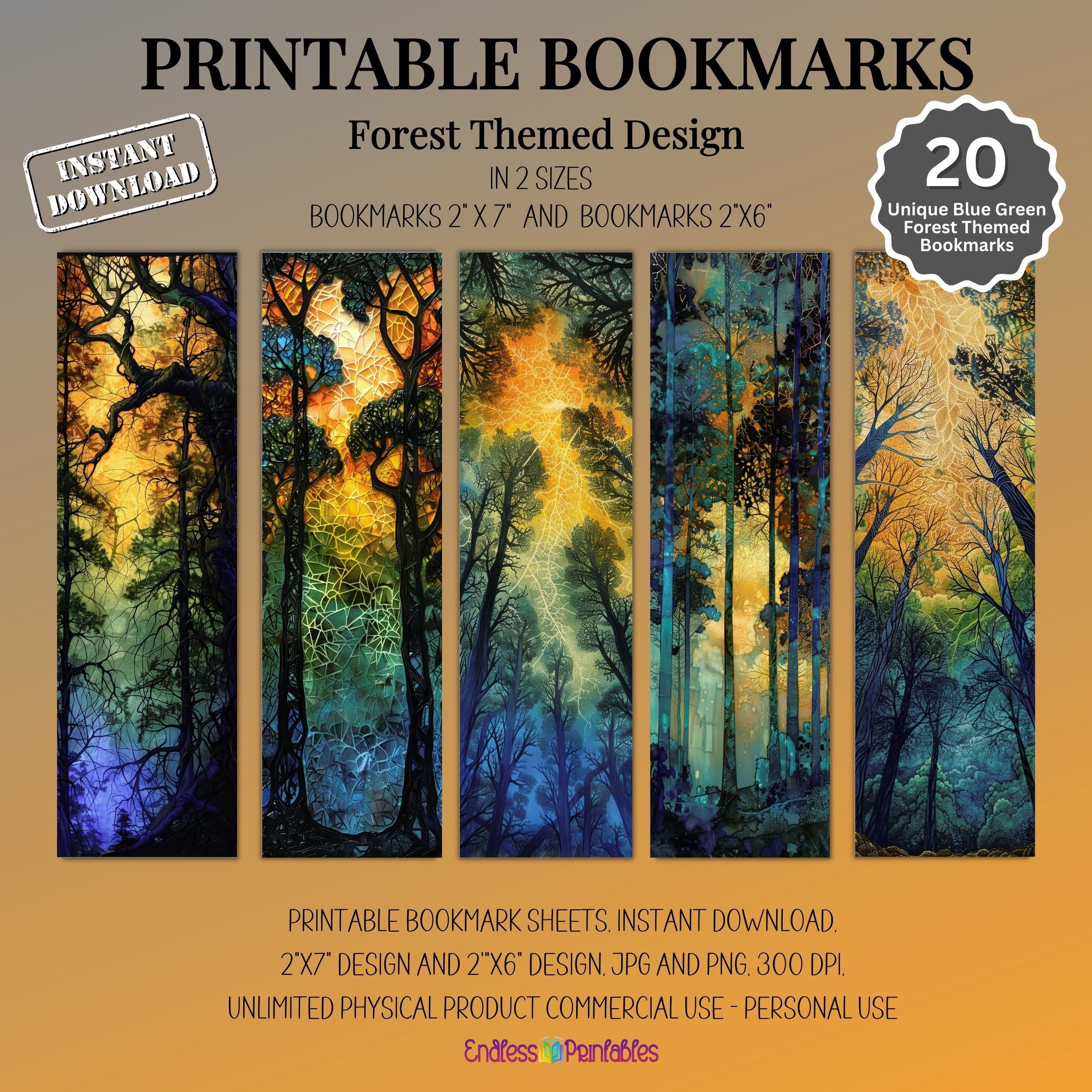 Forest Printable Bookmarks Bundle - 20 PNG Designs (digital Download ...