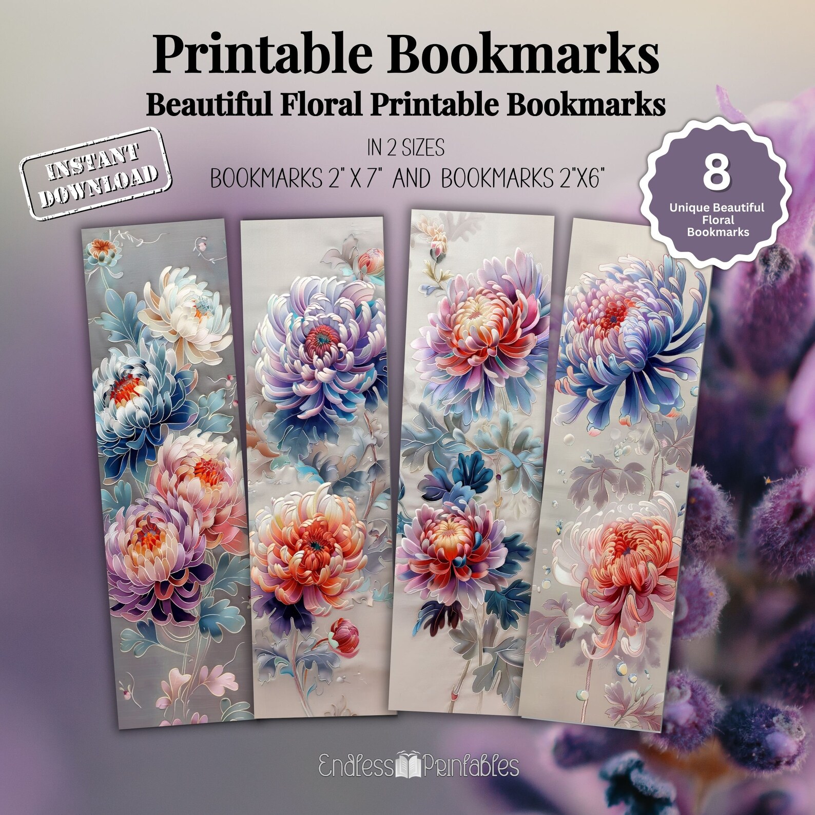 Floral Bookmarks - Printable Flower Design, Elegant Flower, Book Lover ...