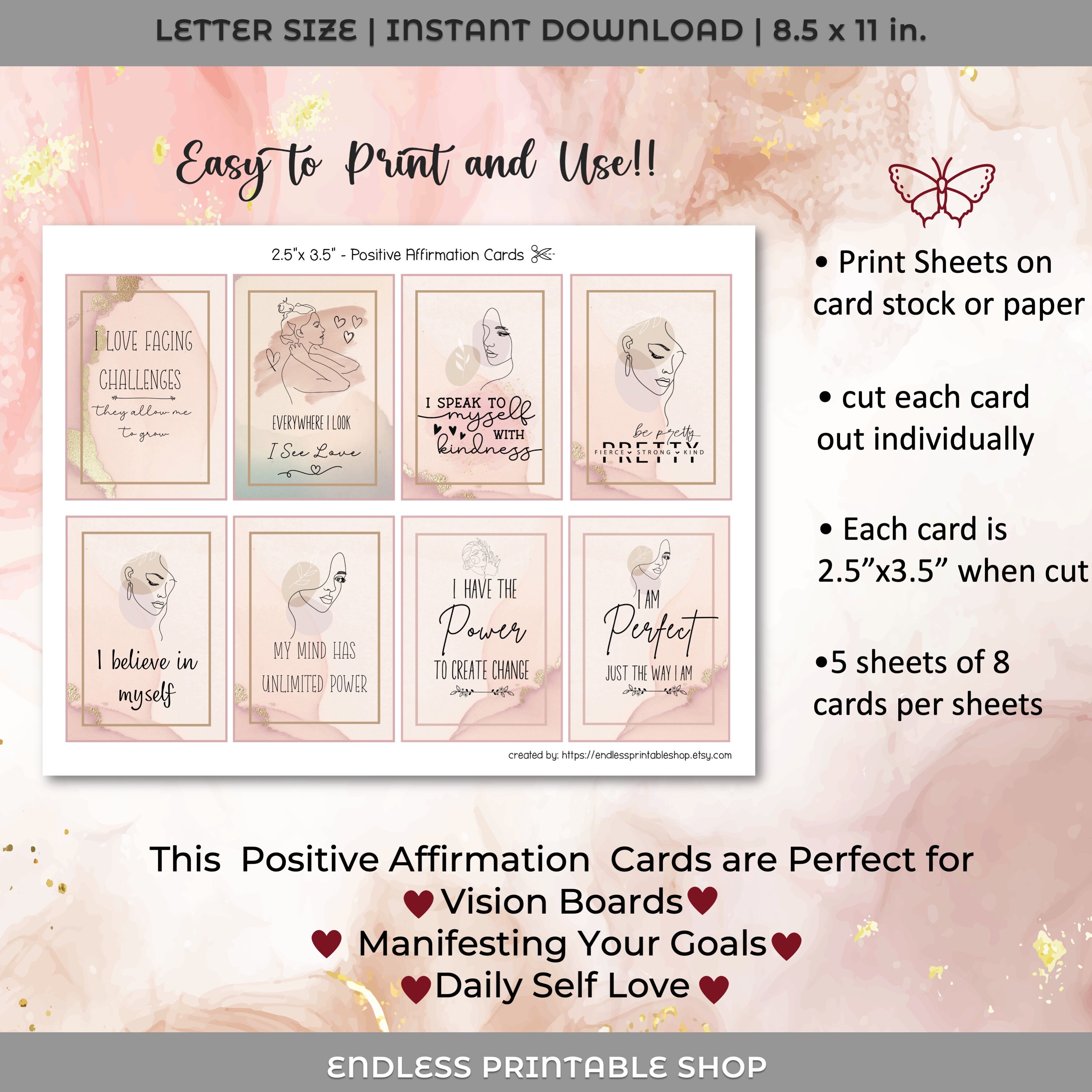 42 Positive Affirmation Cards - Self-care & Manifestation (printable ...