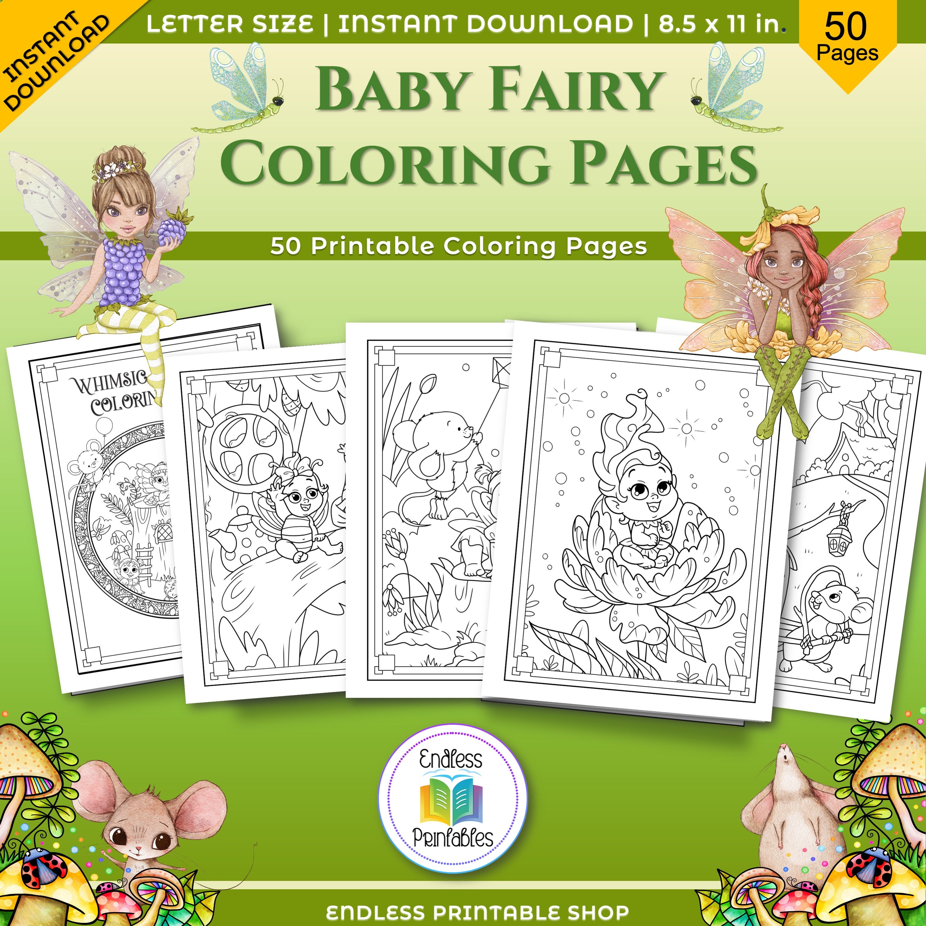 Printable Fairy Coloring Pages Baby Fairy Coloring Page - Etsy