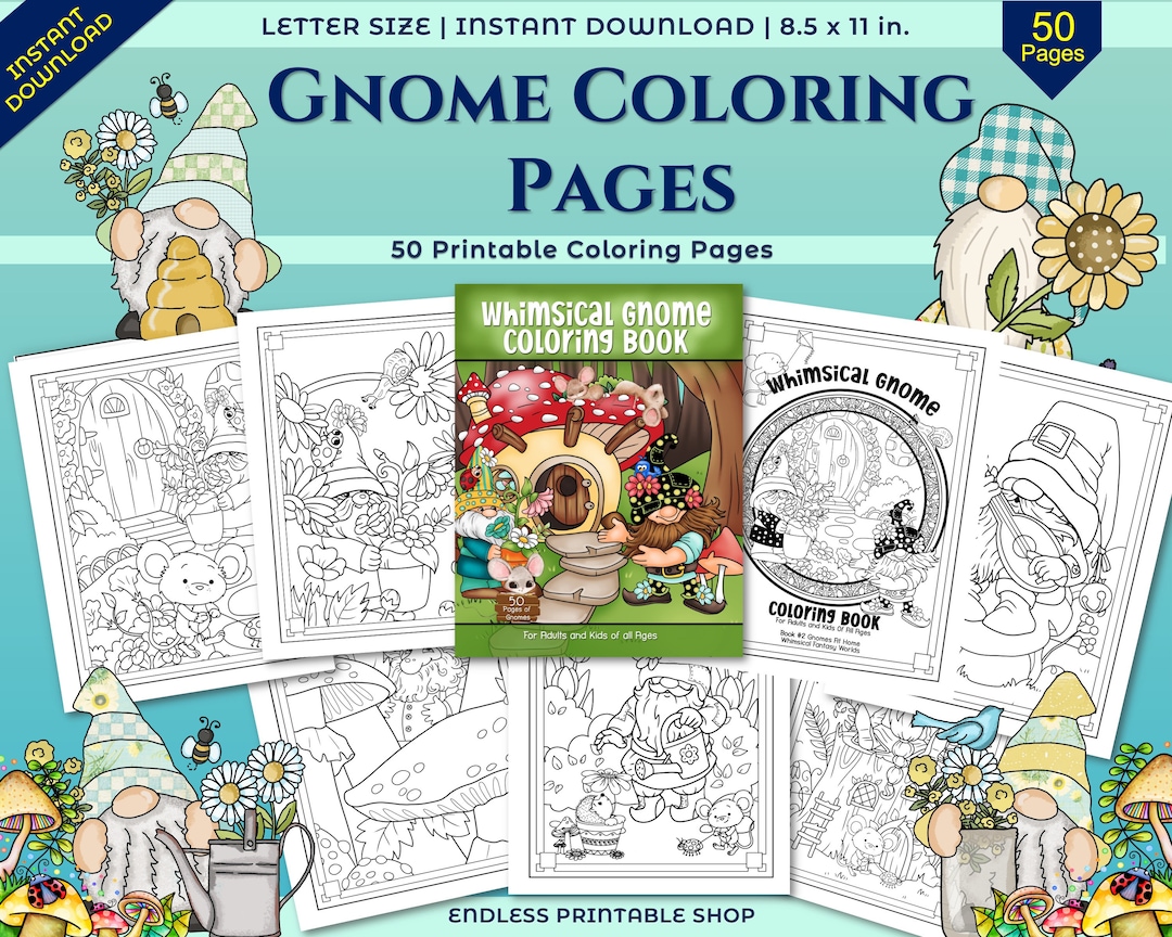 Gnome Coloring Pages: 50 Printable Fantasy Illustrations (PDF) - Etsy