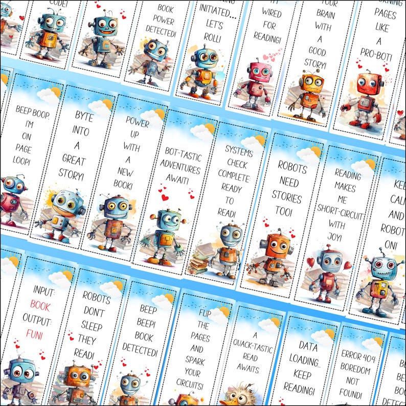 Funny Robot Bookmarks - Printable Quirky Quotes, Book Lover Gift ...