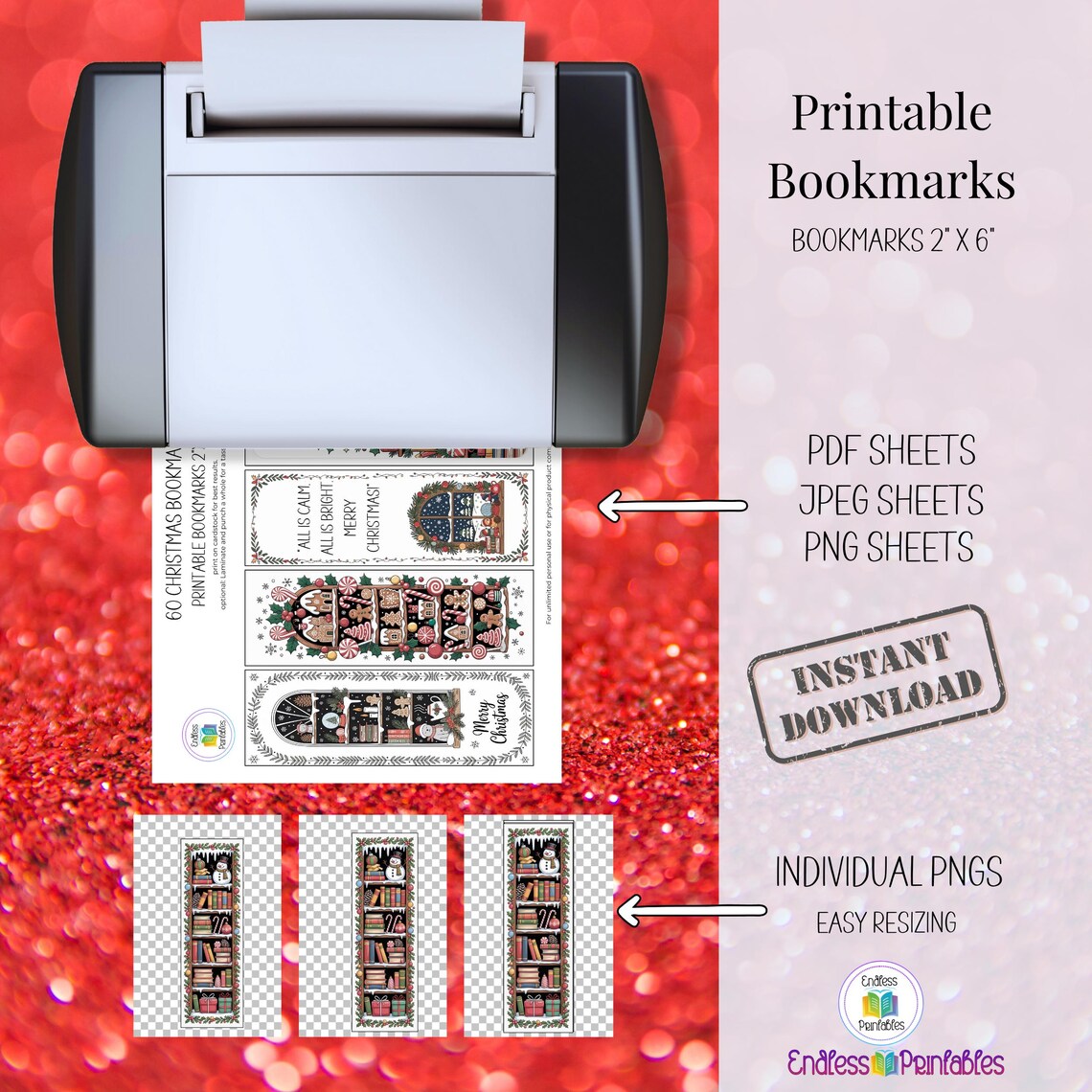 Christmas Bookmarks Printable, Holiday Bookmark Bundle, 60 Festive ...