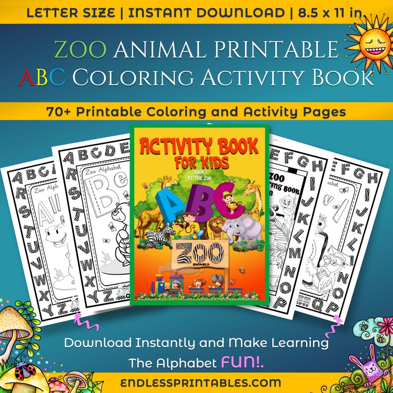 ZOO Animals Printable ABC Coloring Book 70 Kids Learning Activity ...