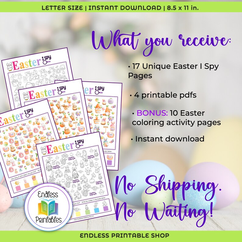 Easter I Spy Game, Kids Activity and Coloring Pages (printable PDF) - Etsy