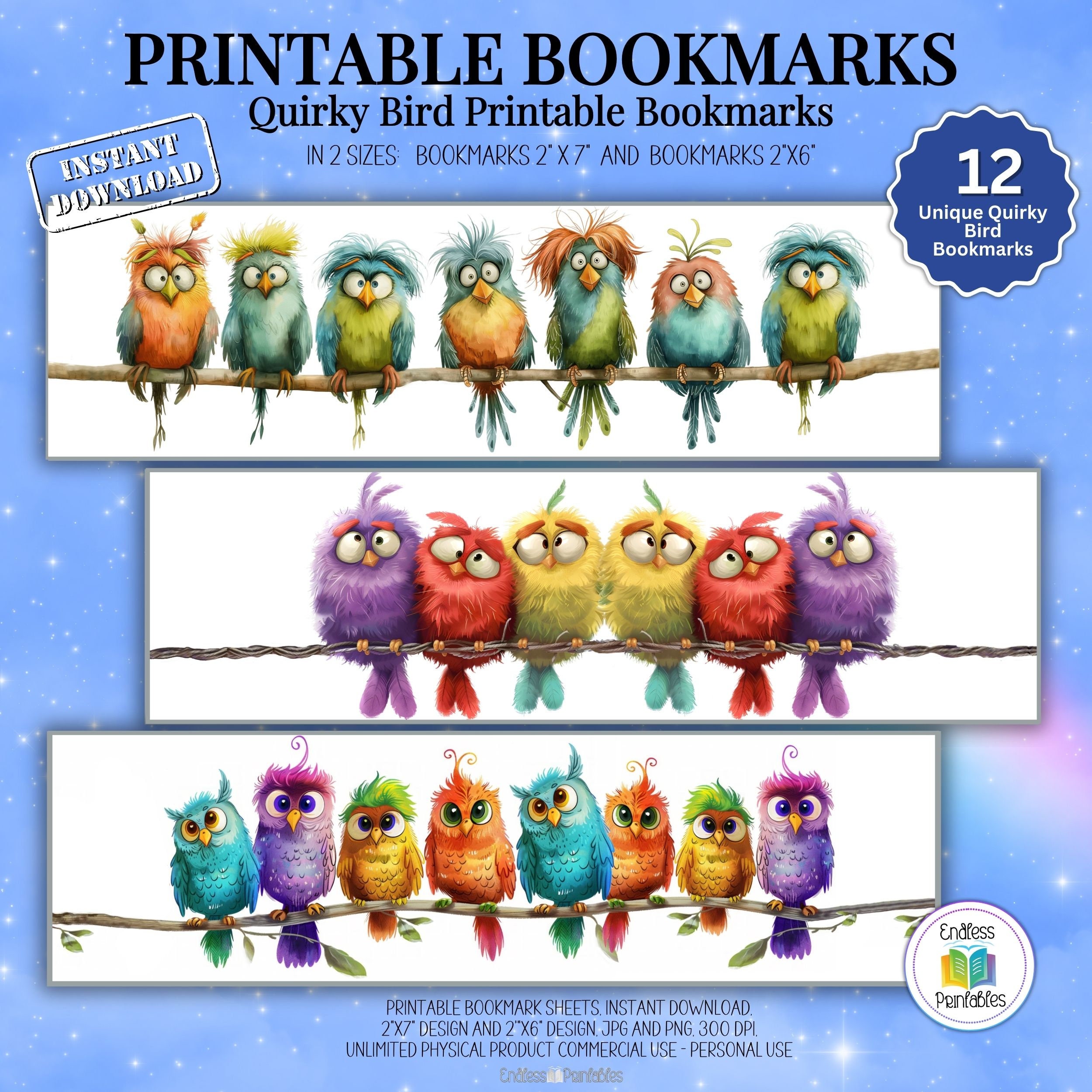 Quirky Bird Printable Bookmarks Book Lovers Gift Bookmark for Women ...