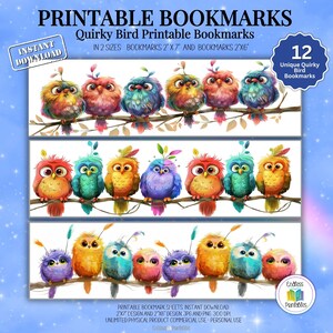 Quirky Bird Bookmarks - Colorful Printable Book Lover Gift (instant ...