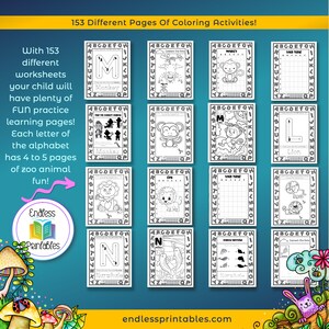 ZOO Animals ABC Printable Activity Coloring Book | 153 Zoo Animal ...