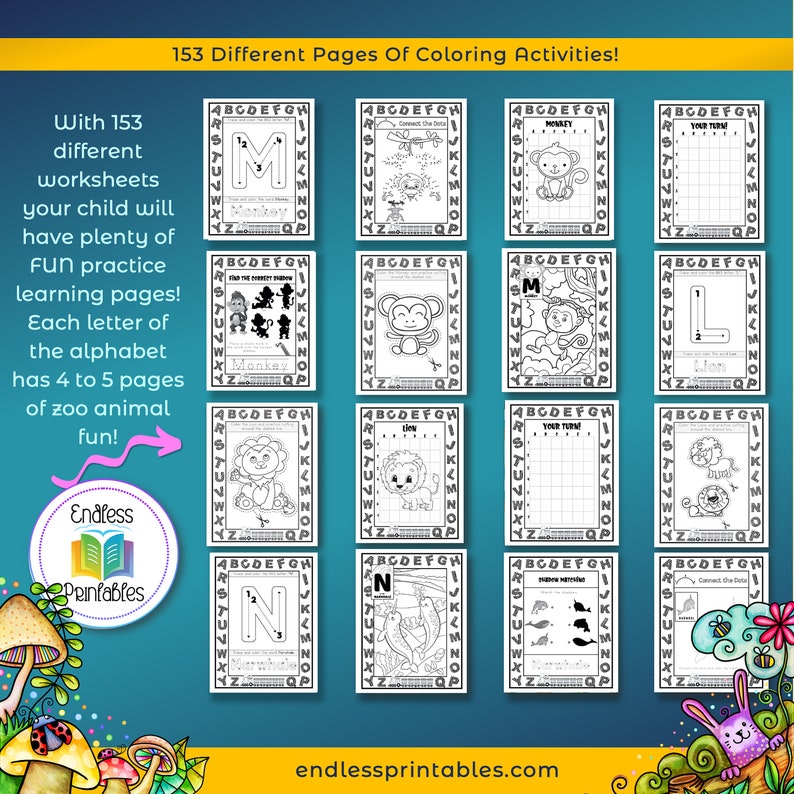 ZOO Animals ABC Printable Activity Coloring Book 153 Zoo - Etsy