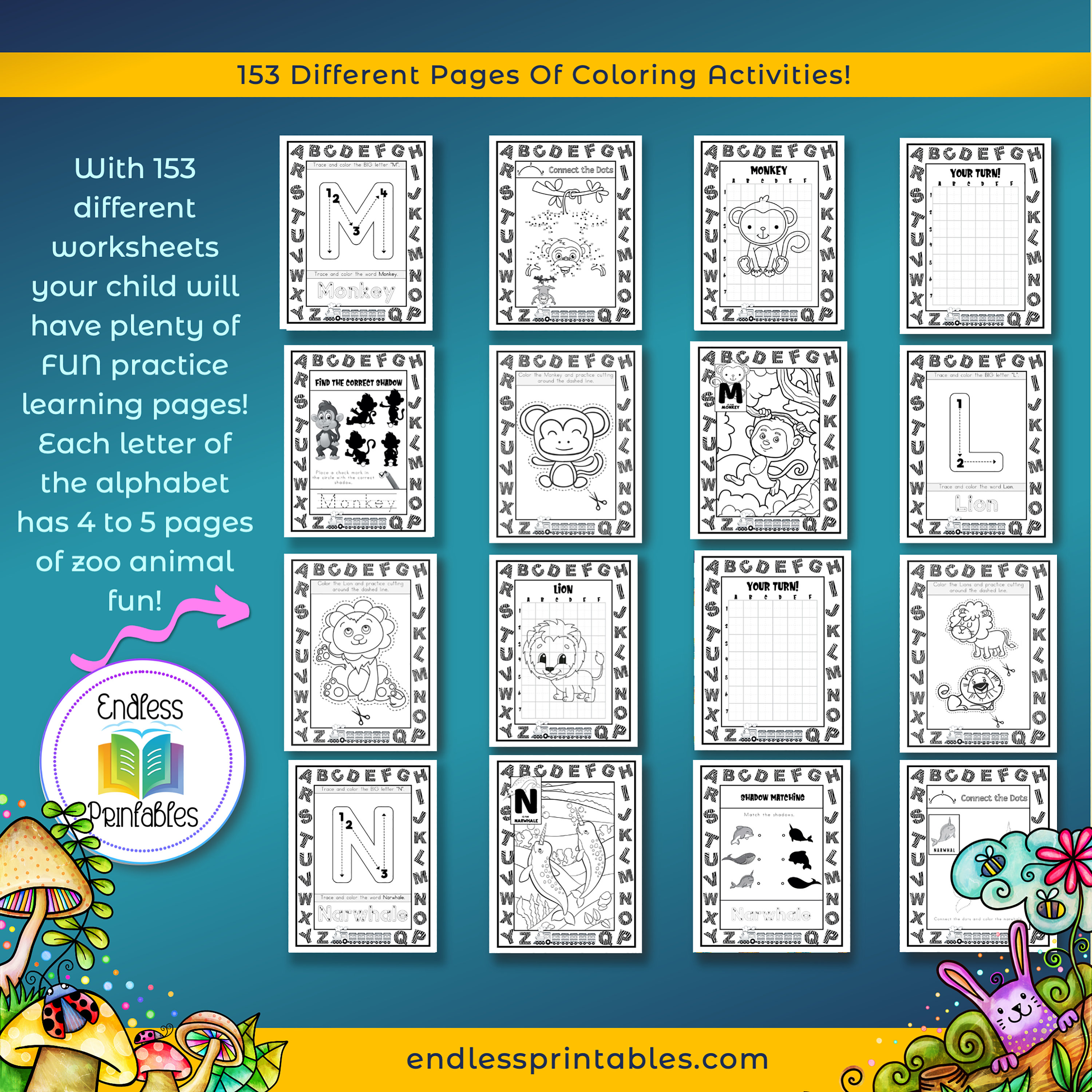 ZOO Animals ABC Printable Activity Coloring Book 153 Zoo - Etsy