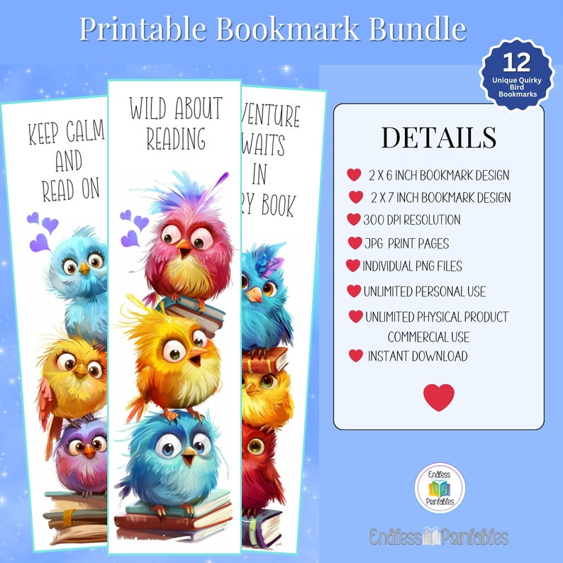 Cute Bird Printable Bookmarks Book Lovers Gift Bookmark for Women ...