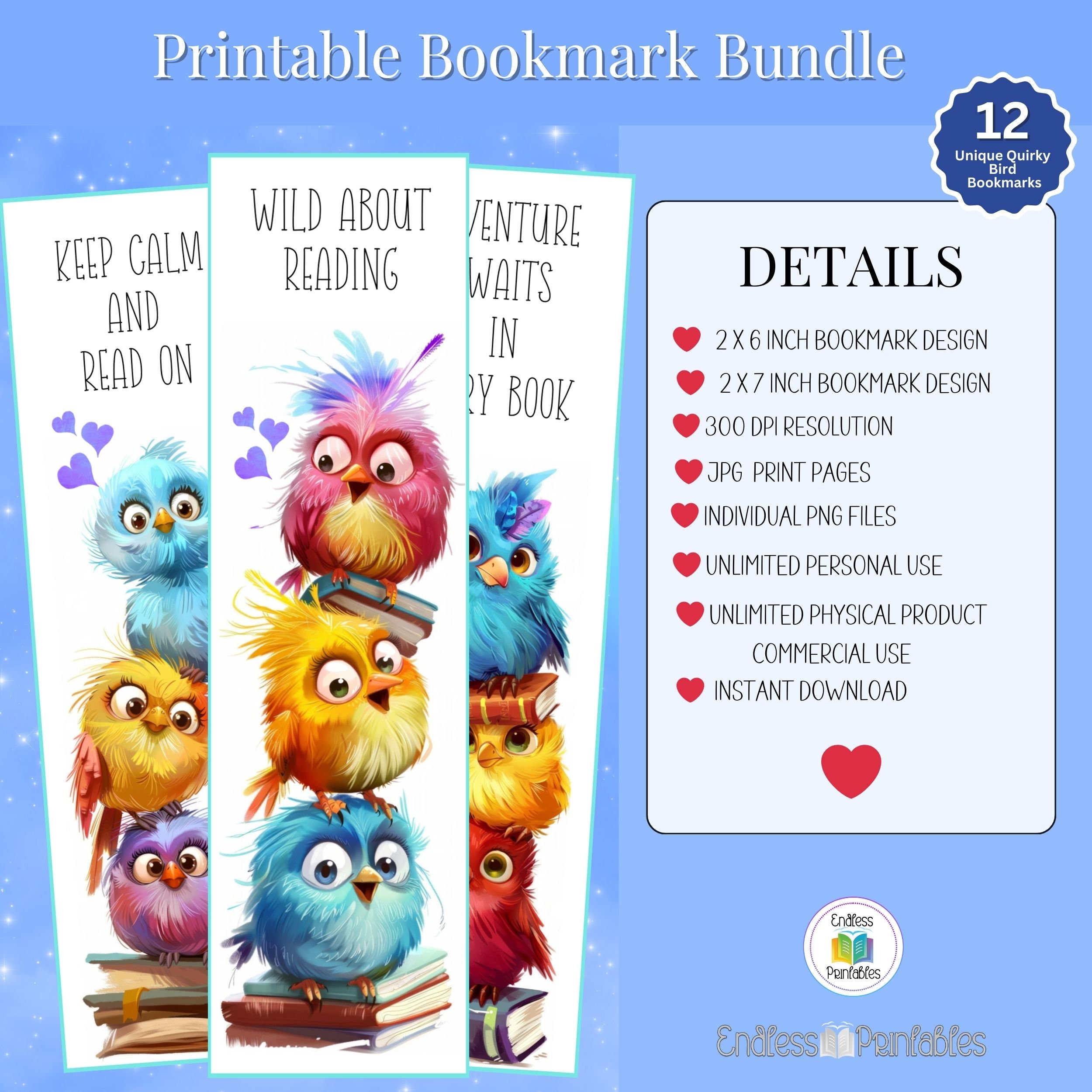 Cute Bird Printable Bookmarks Book Lovers Gift Bookmark for Women ...