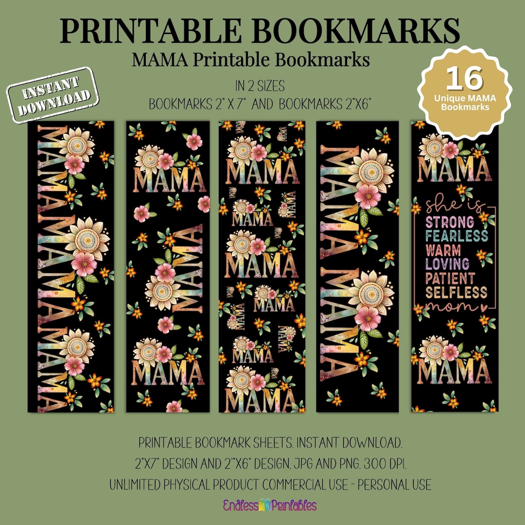 Mama Floral Printable Bookmarks, Mother's Day Gift (PNG, PDF) - Etsy
