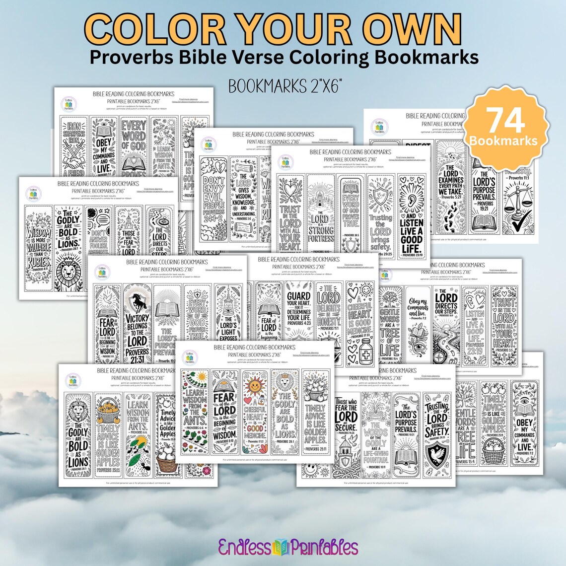 Proverbs Bible Verse Coloring Bookmarks, 74 Christian Devotional (PDF ...