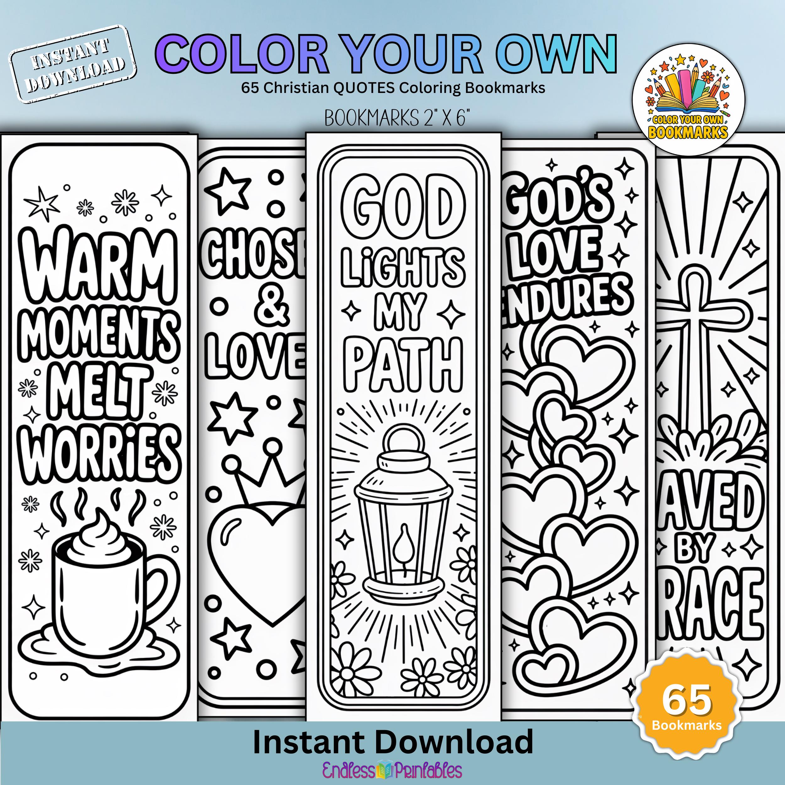 Christian Coloring Bookmarks | 65 Mini Devotional Bible Quotes | Faith ...