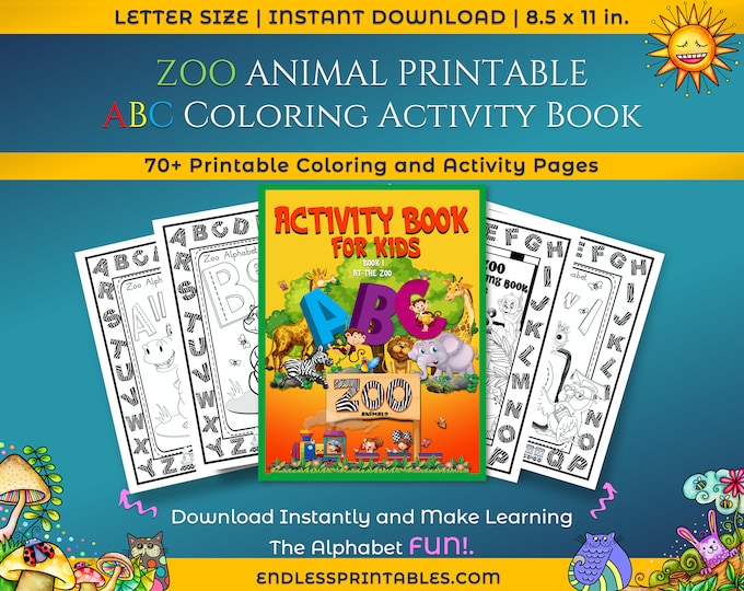 ZOO Animals Printable ABC Coloring Book 70 Kids Learning - Etsy