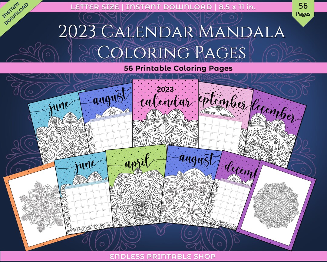2023 Printable Calendar, Mandala Coloring, Monthly Calendar, Adult ...