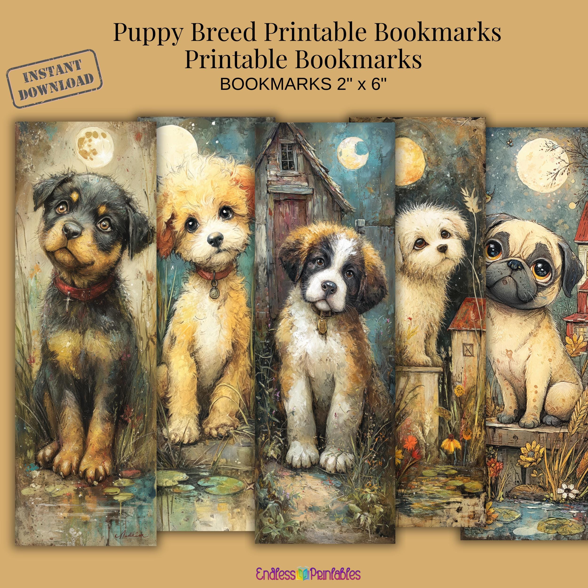 100 Cute Puppy Printable Bookmarks Dog Breeds PNG Bookmark Sublimation ...