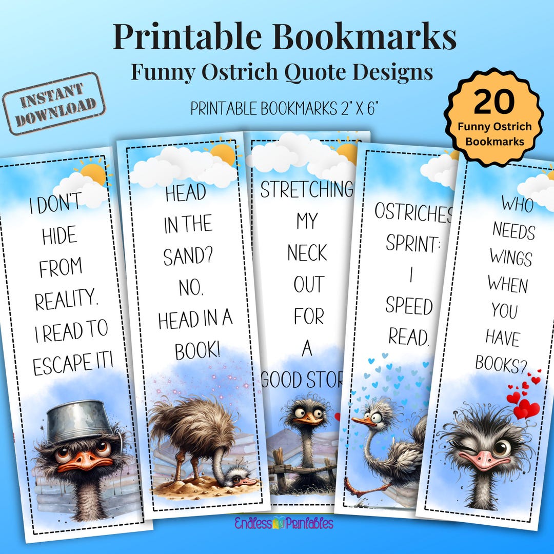 Funny Ostrich Bookmark Printable Quotes Animal Bookmarks Bundle ...
