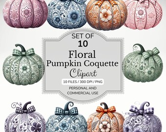 Floral Pumpkin Coquette PNG Clipart Watercolor Retro Toile Halloween ...