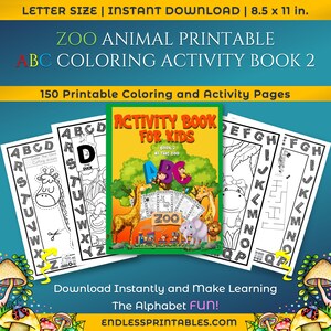 ZOO Animals ABC Printable Activity Coloring Book | 153 Zoo Animal ...