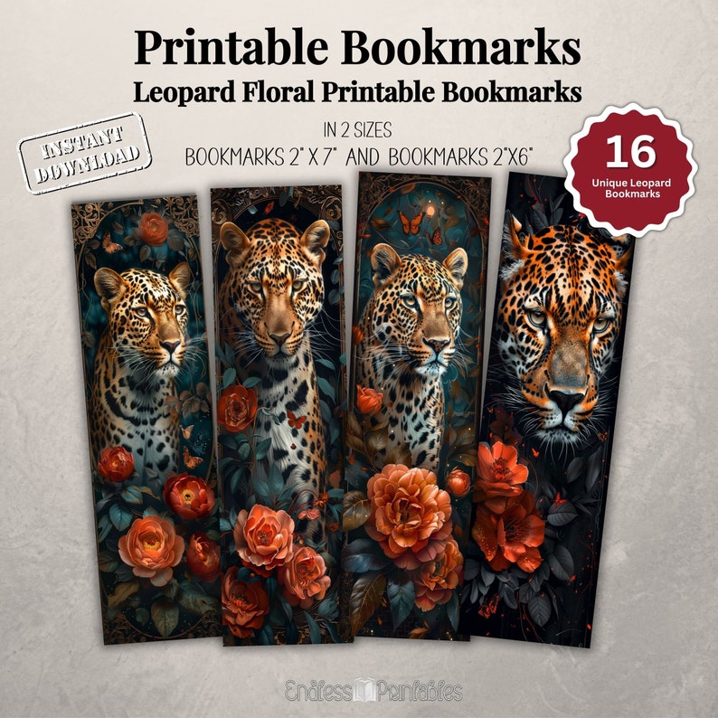 Leopard Floral Bookmark Printable Animal Bookmarks Bundle Sublimation ...