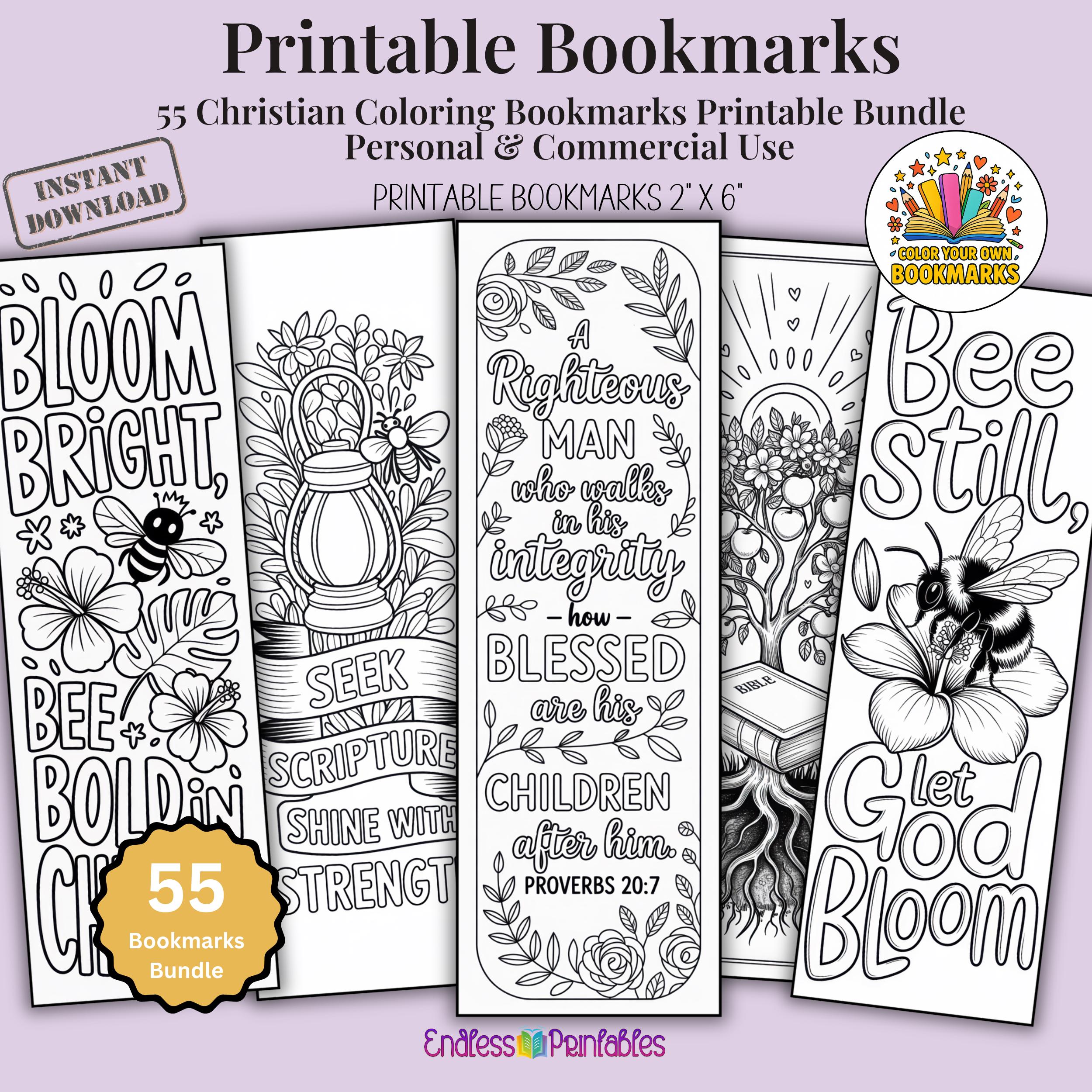 Christian Coloring Bookmarks, 55 Bible Verse Quote Designs, PDF JPG PNG ...
