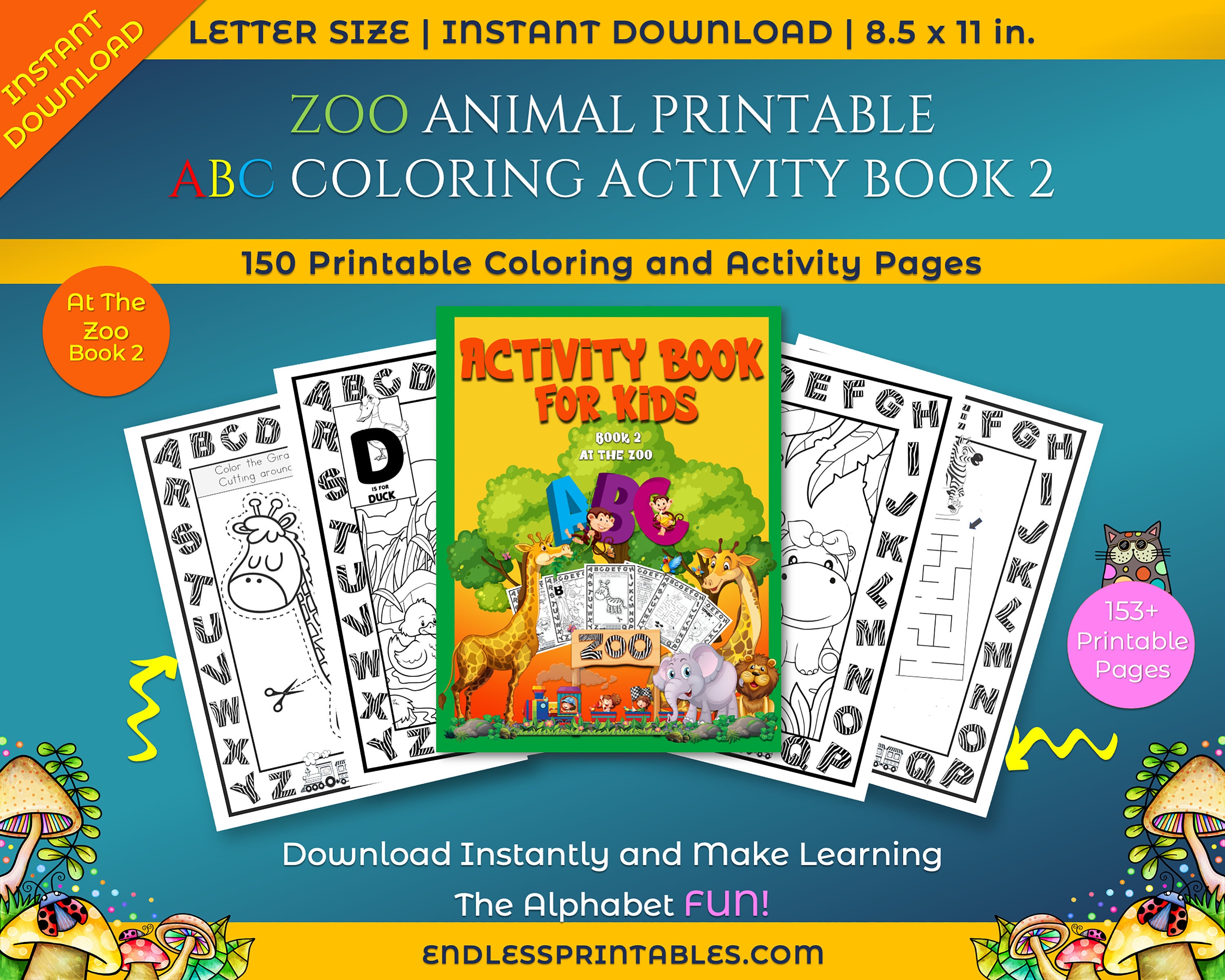 ZOO Animals ABC Printable Activity Coloring Book 153 Zoo - Etsy