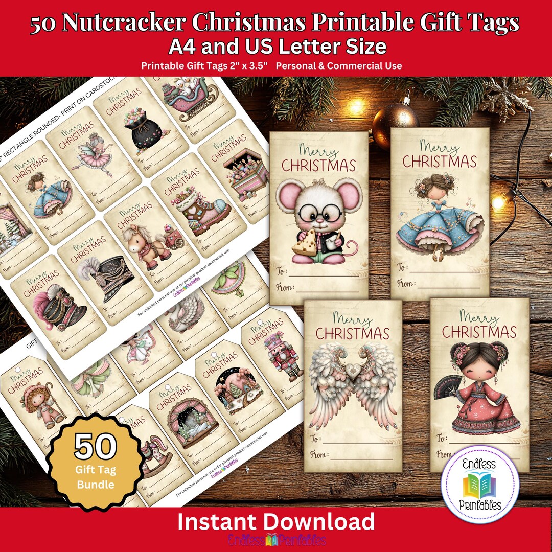 Nutcracker Ballet Christmas Gift Tags Printable - Instant Download - Etsy