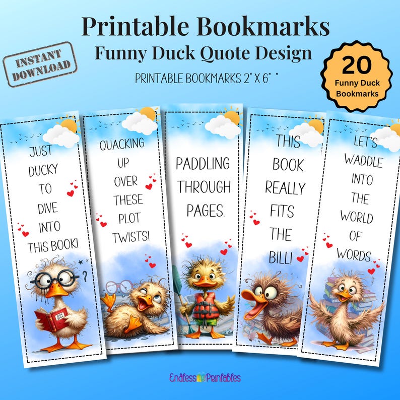 Funny Duck Bookmarks - Printable Animal Quotes Bundle (digital Download ...