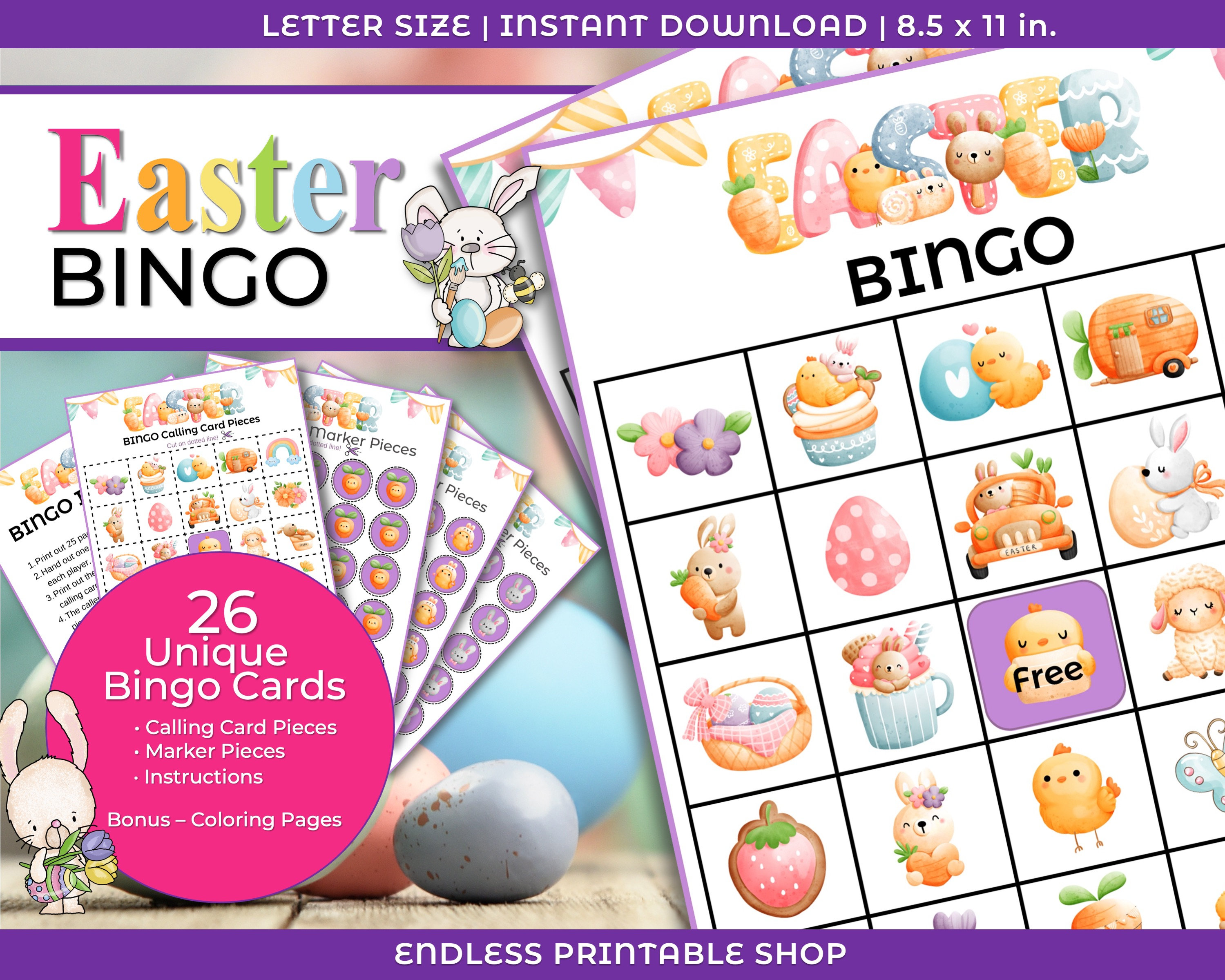 Easter Bingo, Printable Easter Bingo, Kids Party Game, Easter Activity ...