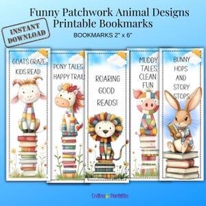 Patchwork Animal Bookmark Set - Printable Book Lover Gift (digital ...