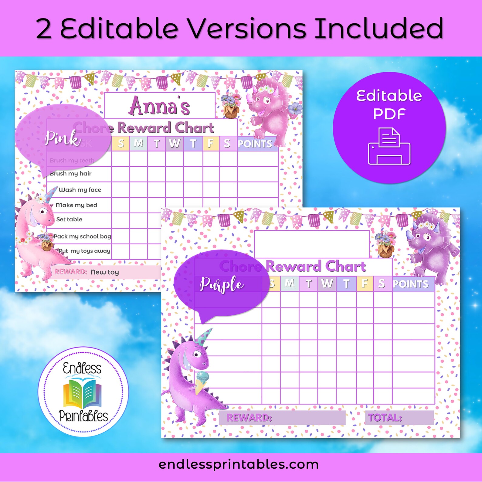 Editable Chore Chart for Kids Dinosaur Chore Chart Printable Kids ...