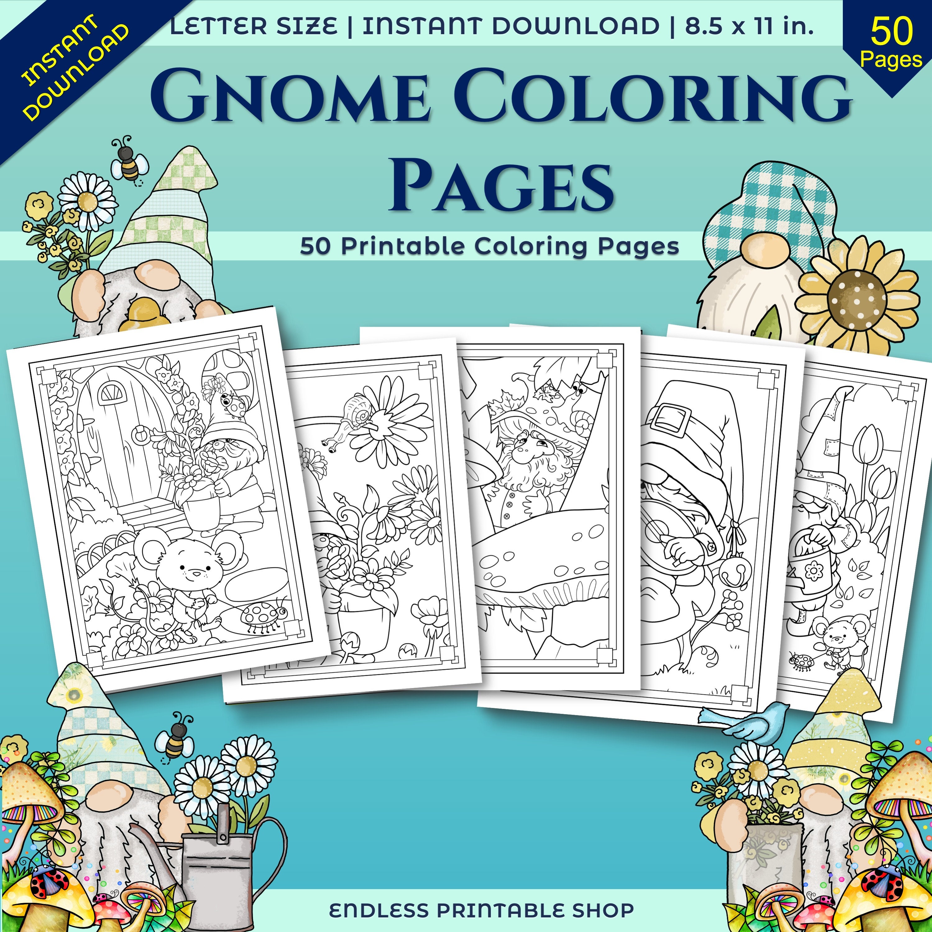Gnome Coloring Pages 50 Printable Gnome Coloring Pages for - Etsy