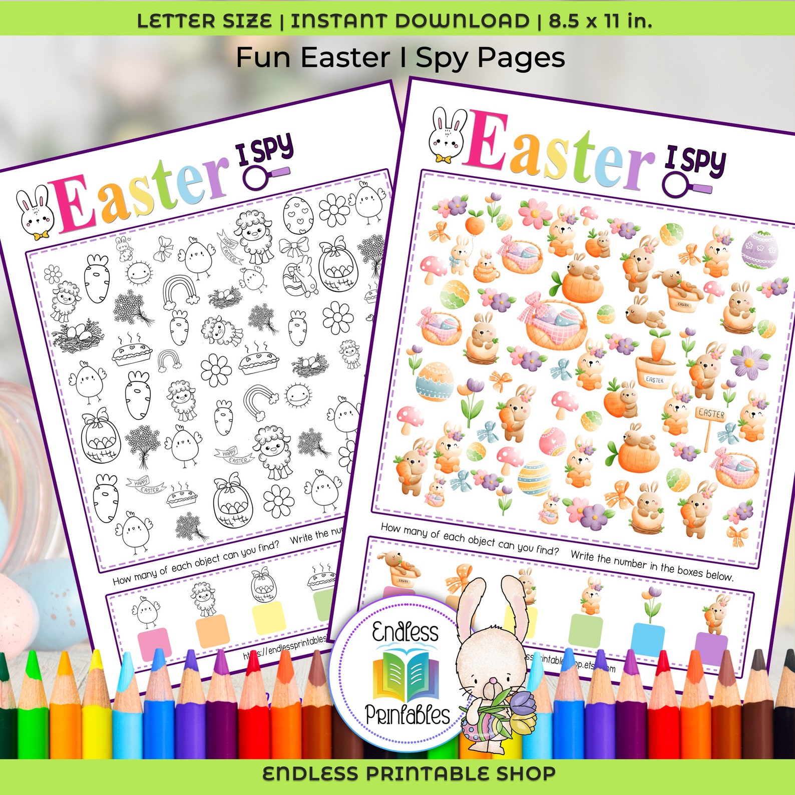 Easter I Spy Game, Kids Activity and Coloring Pages (printable PDF) - Etsy