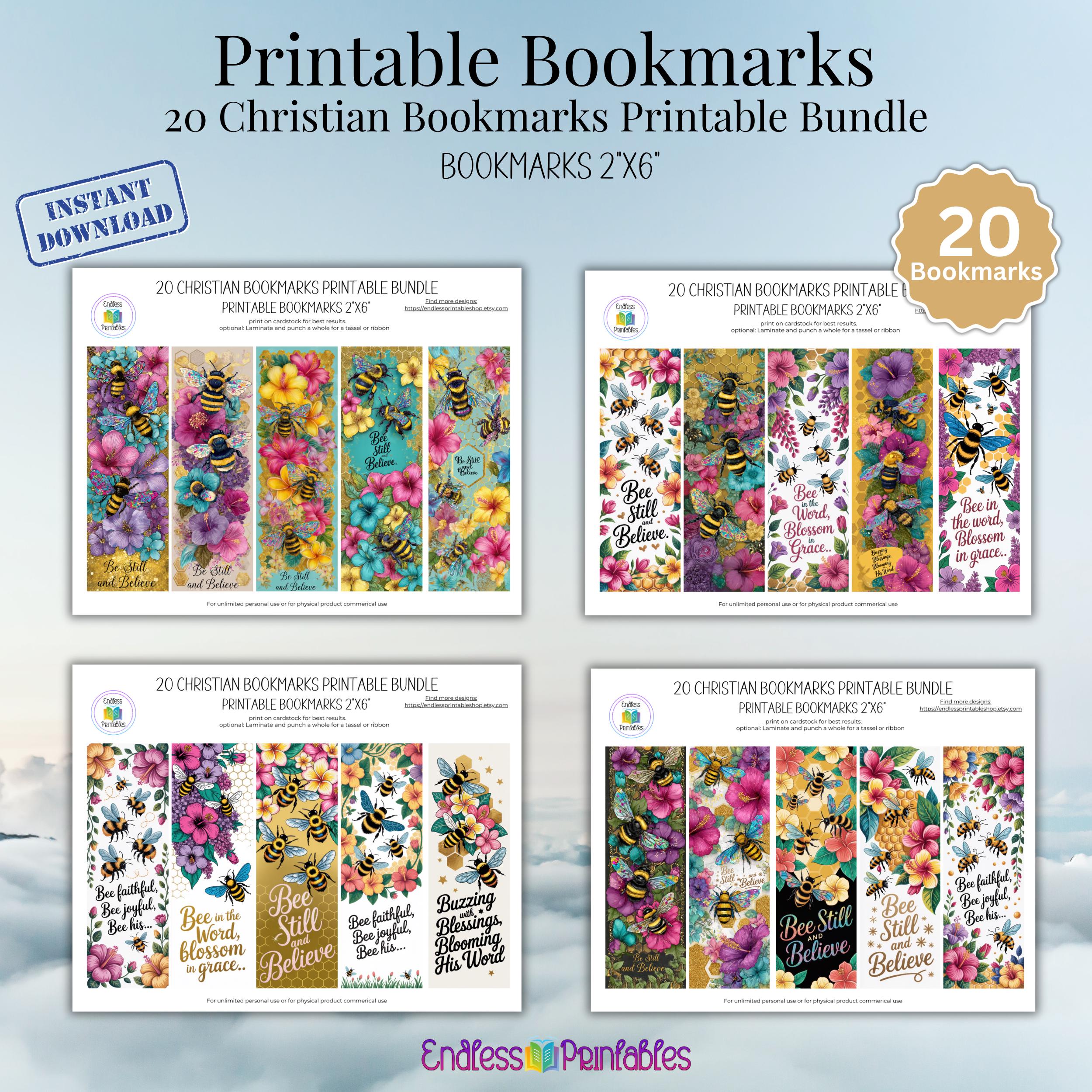 Christian Bee Bookmarks: Floral Bible Verse Designs Printable Gift (PDF ...