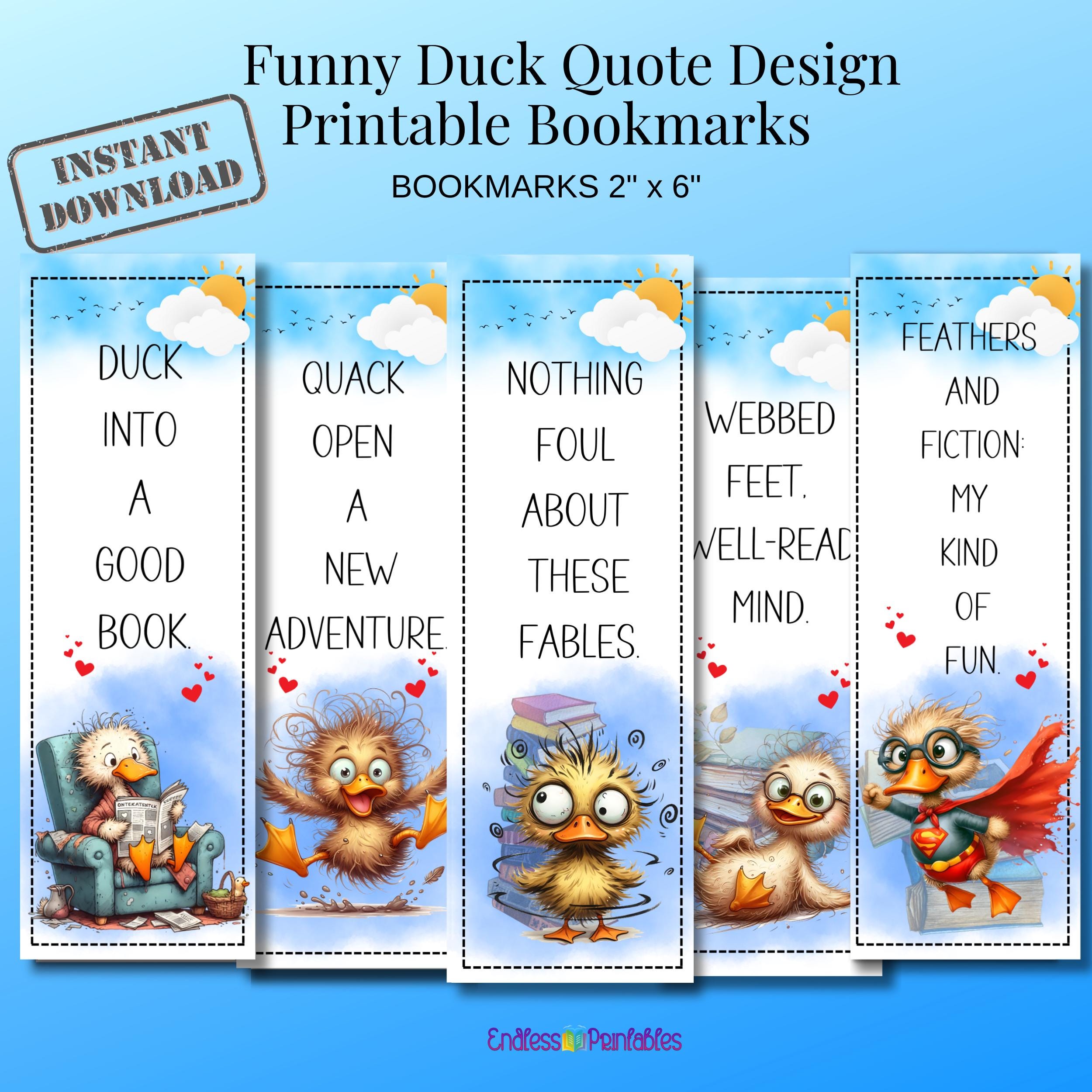Funny Duck Bookmarks - Printable Animal Quotes Bundle (digital Download ...