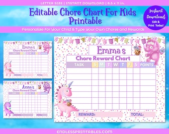 Editable Printable Chore Chart for Kids Pink & Purple Design - Etsy