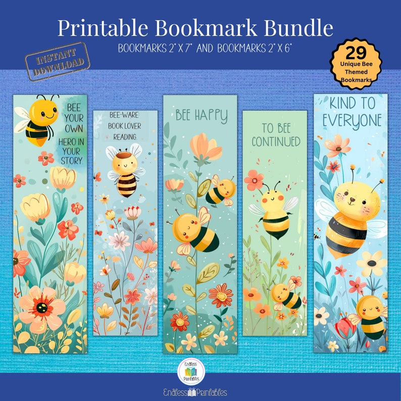 Bee Bookmarks - Printable Bookmark Bundle Set (digital Download) - Etsy