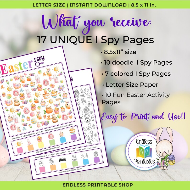 Easter I Spy Game, Kids Activity and Coloring Pages (printable PDF) - Etsy