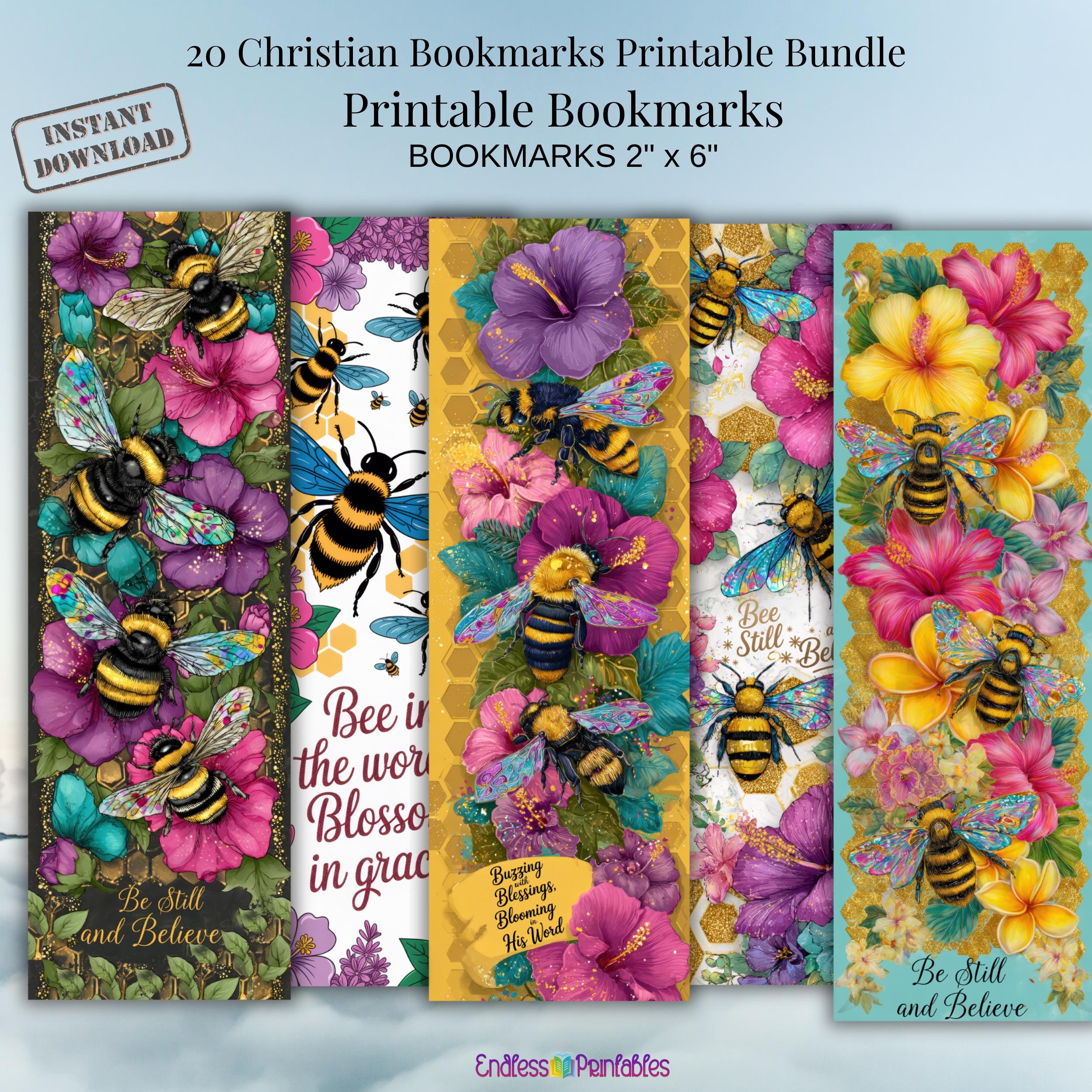Christian Bee Bookmarks: Floral Bible Verse Designs Printable Gift (PDF ...
