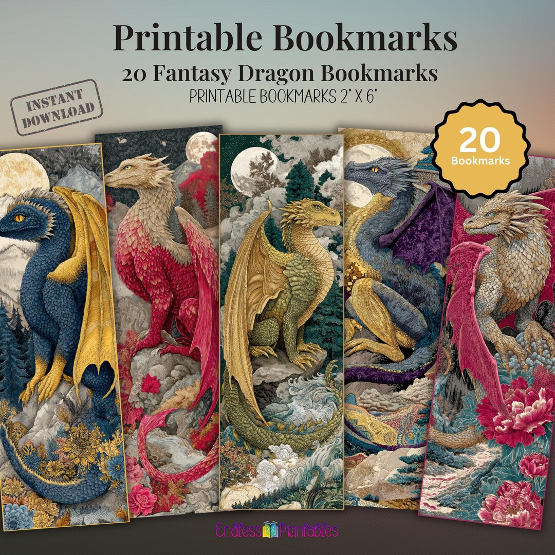 Dragon Bookmarks Printable Fantasy Dragon Artwork Bundle Digital ...