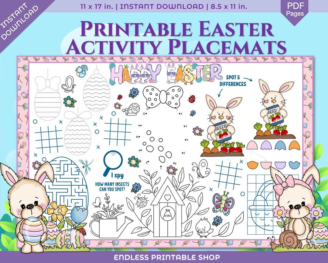 Kids Easter Placemat, Printable Easter Activity Placemat, Table ...