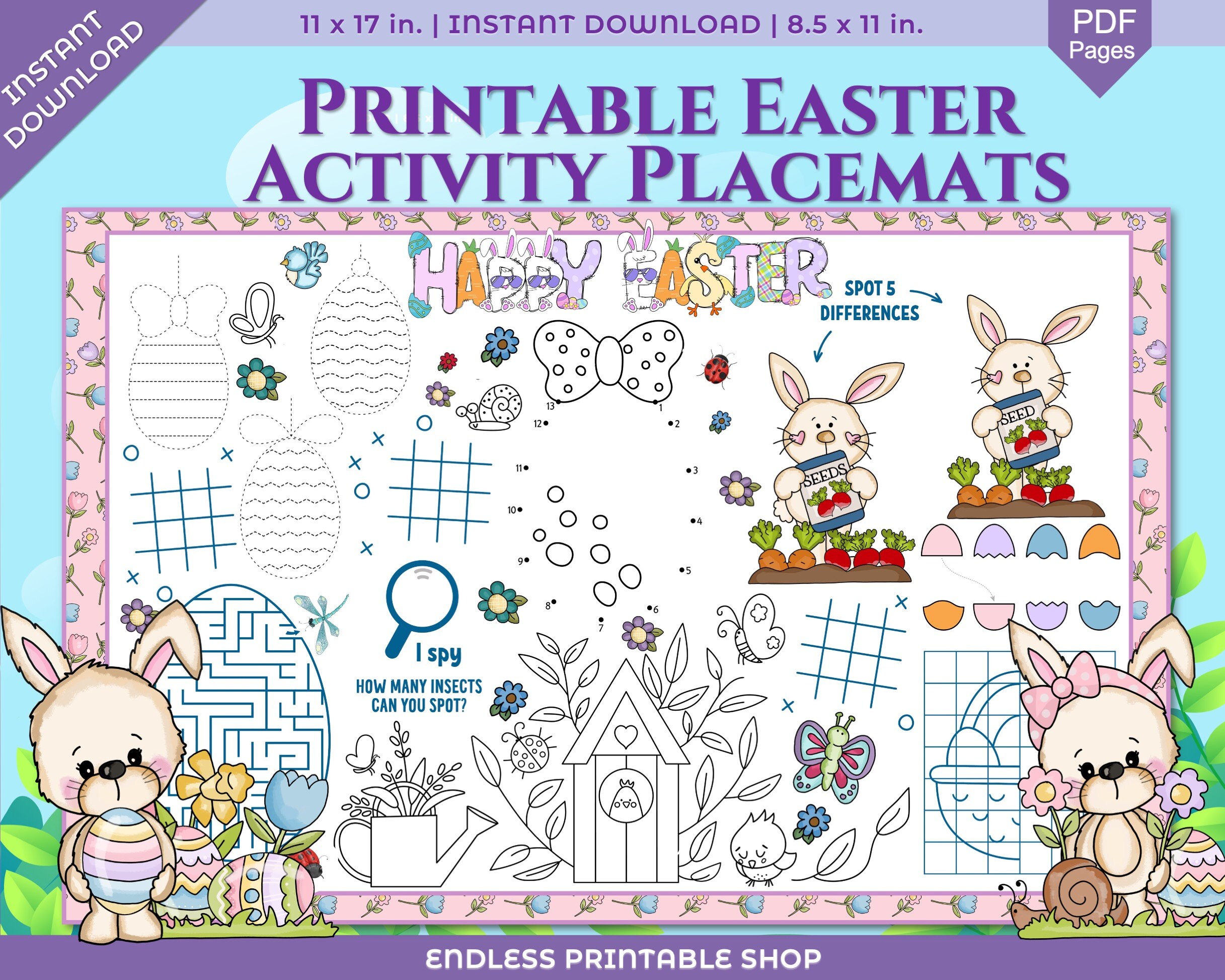 Kids Easter Placemat, Printable Easter Activity Placemat, Table ...