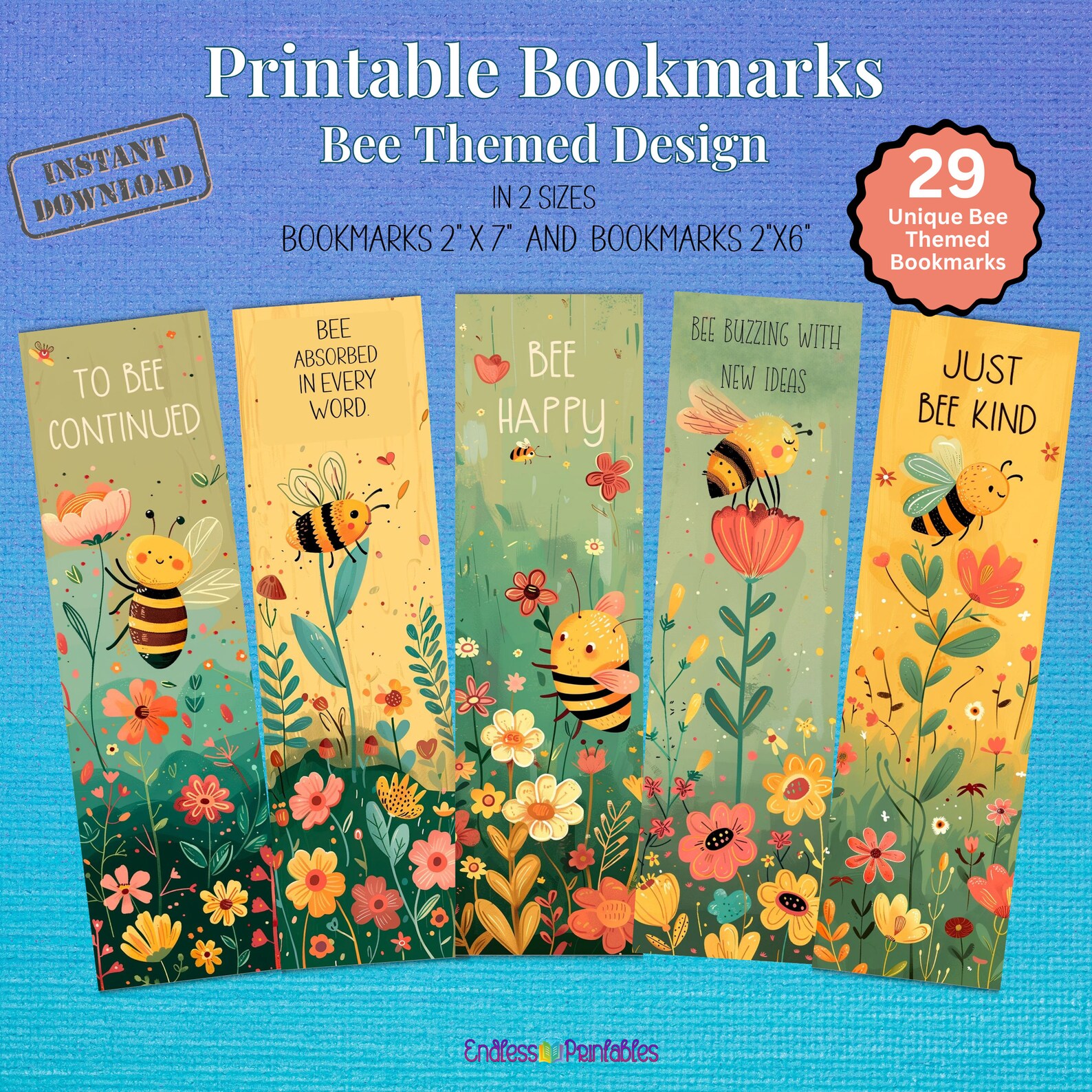 29 Printable Bookmarks, Bee Themed, Bookmark Bundle, PNG Bookmark ...