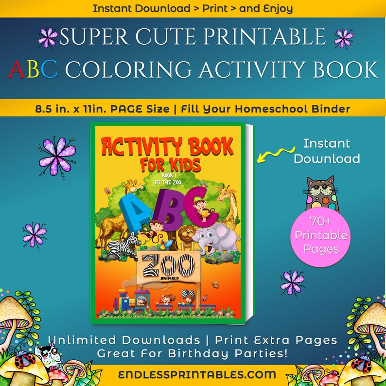 ZOO Animals Printable ABC Coloring Book 70 Kids Learning Activity ...