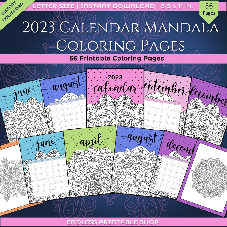 2023 Printable Calendar, Mandala Coloring, Monthly Calendar, Adult ...