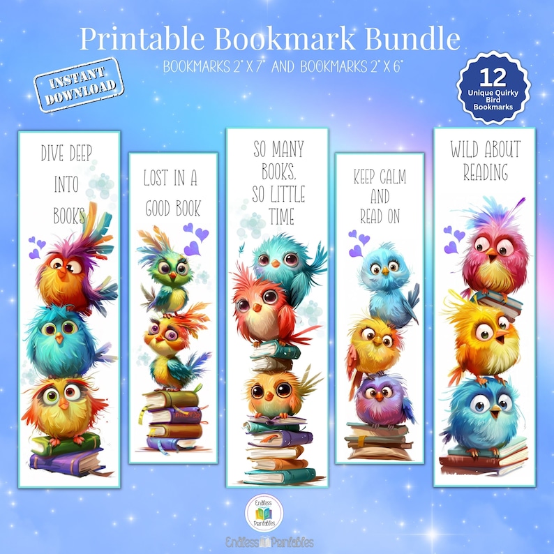 Cute Bird Printable Bookmarks Book Lovers Gift Bookmark for Women ...