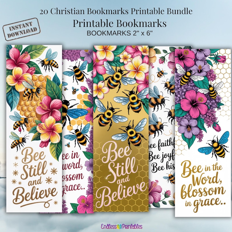Christian Bee Bookmarks: Floral Bible Verse Designs Printable Gift (PDF ...